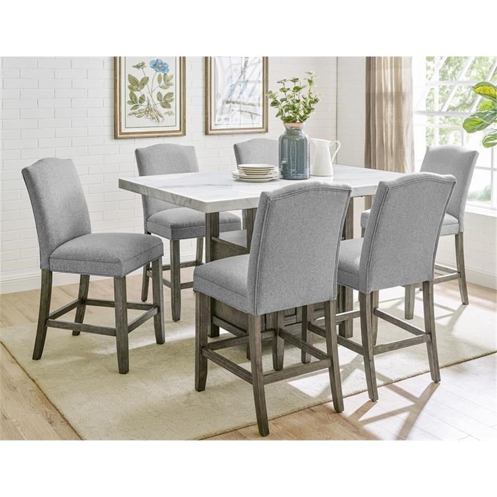 Steve Silver Grayson Dining Set: 7-Piece White Marble Counter Height ...