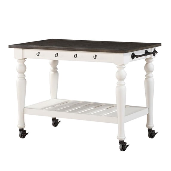 Steve Silver Joanna Farmhouse Kitchen Storage Cart, Two-tone Ivory and ...