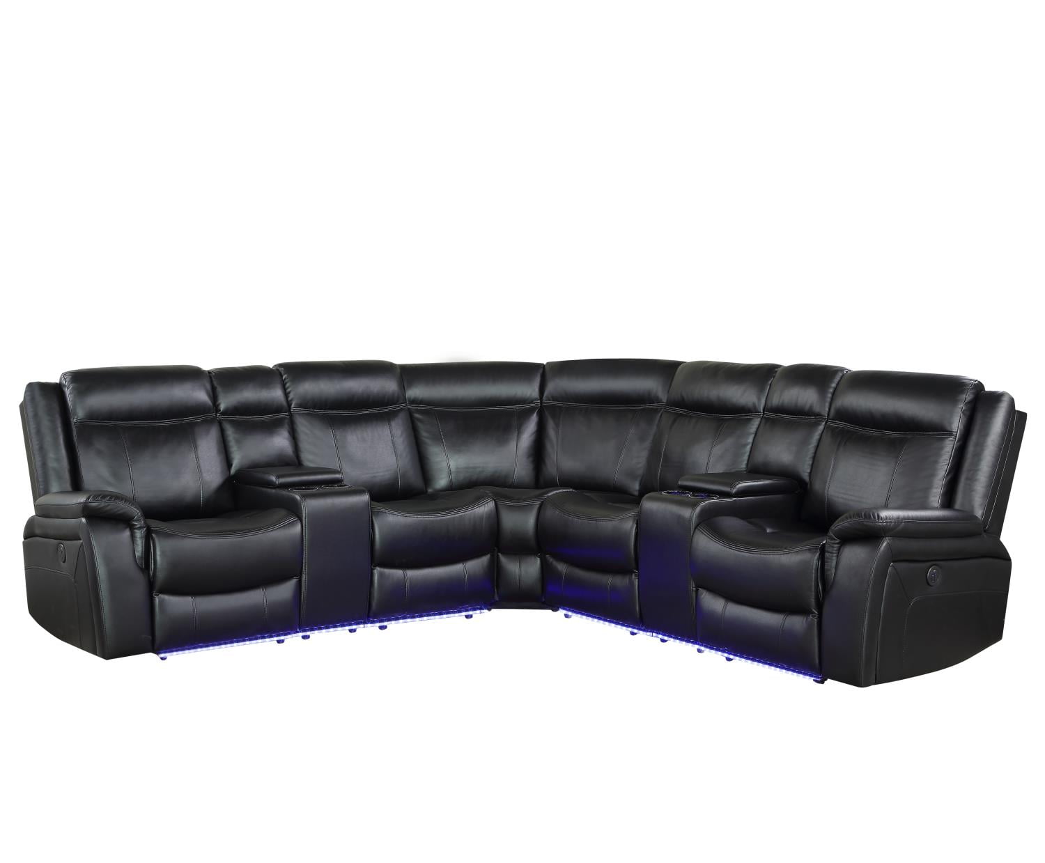 Steve Silver Levin 3-Piece Power Reclining Sectional, Black Faux ...