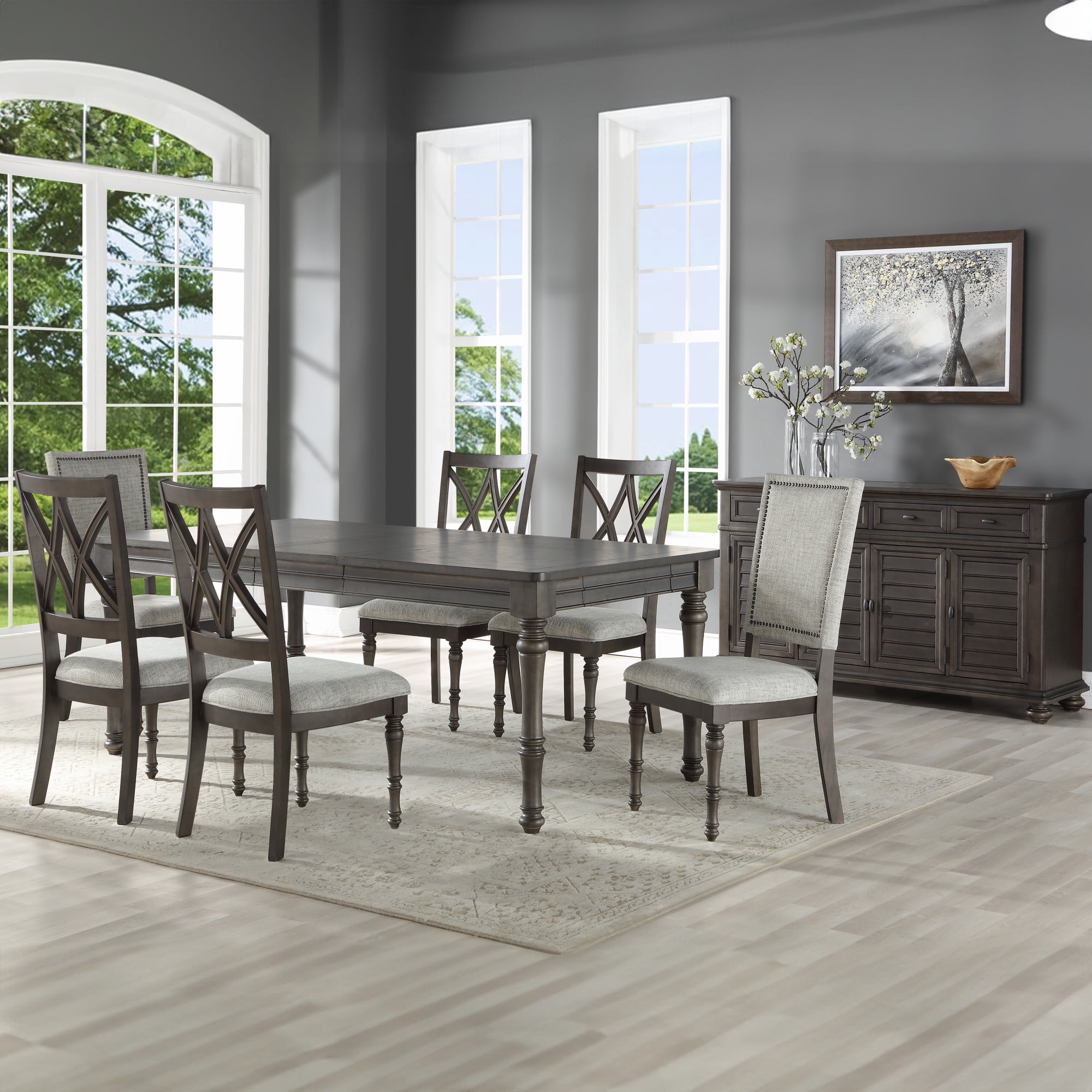 Steve Silver Linnett Traditional 7-Piece Dining Set with 16-inch Leaf ...