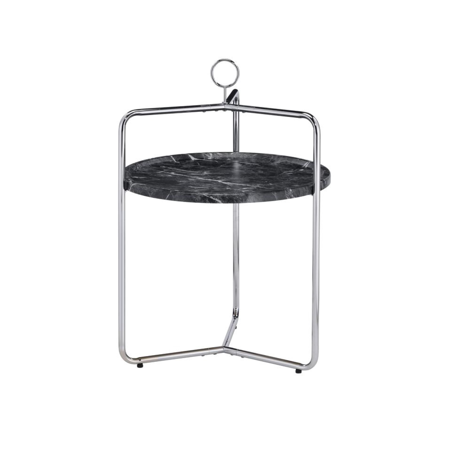 Steve Silver Miro Black Faux Marble and Silver Metal Side Table ...