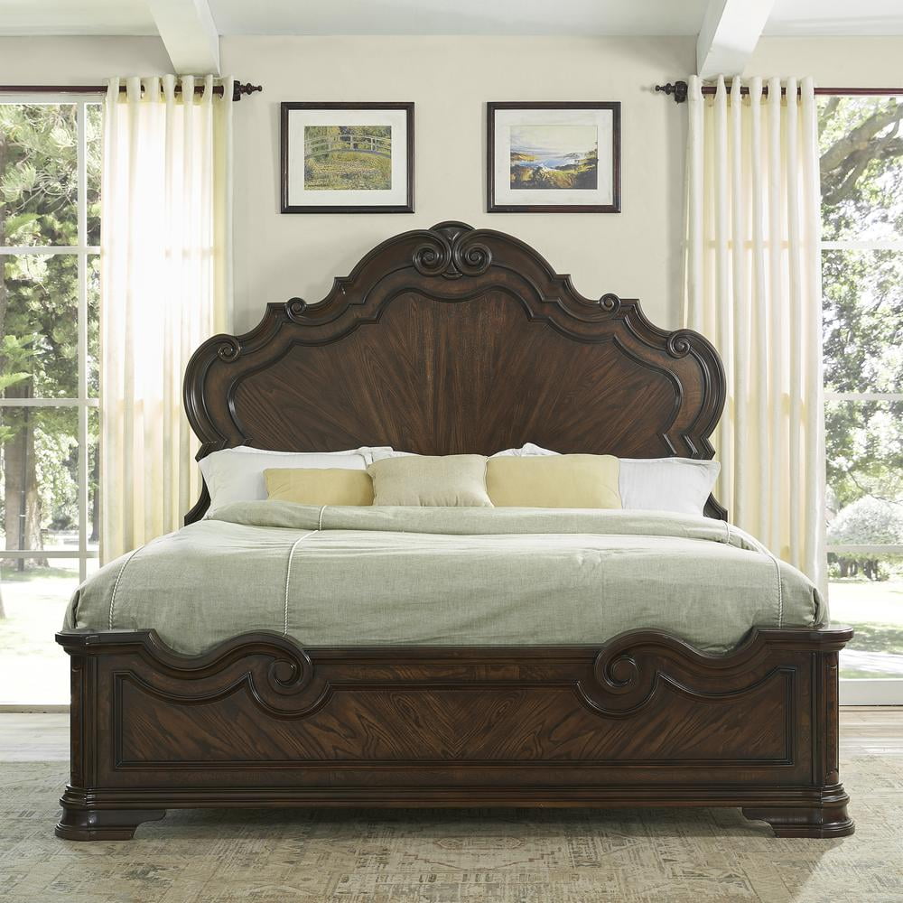 Steve Silver Royale King Traditional Wood Standard Bed, Brown Cherry ...