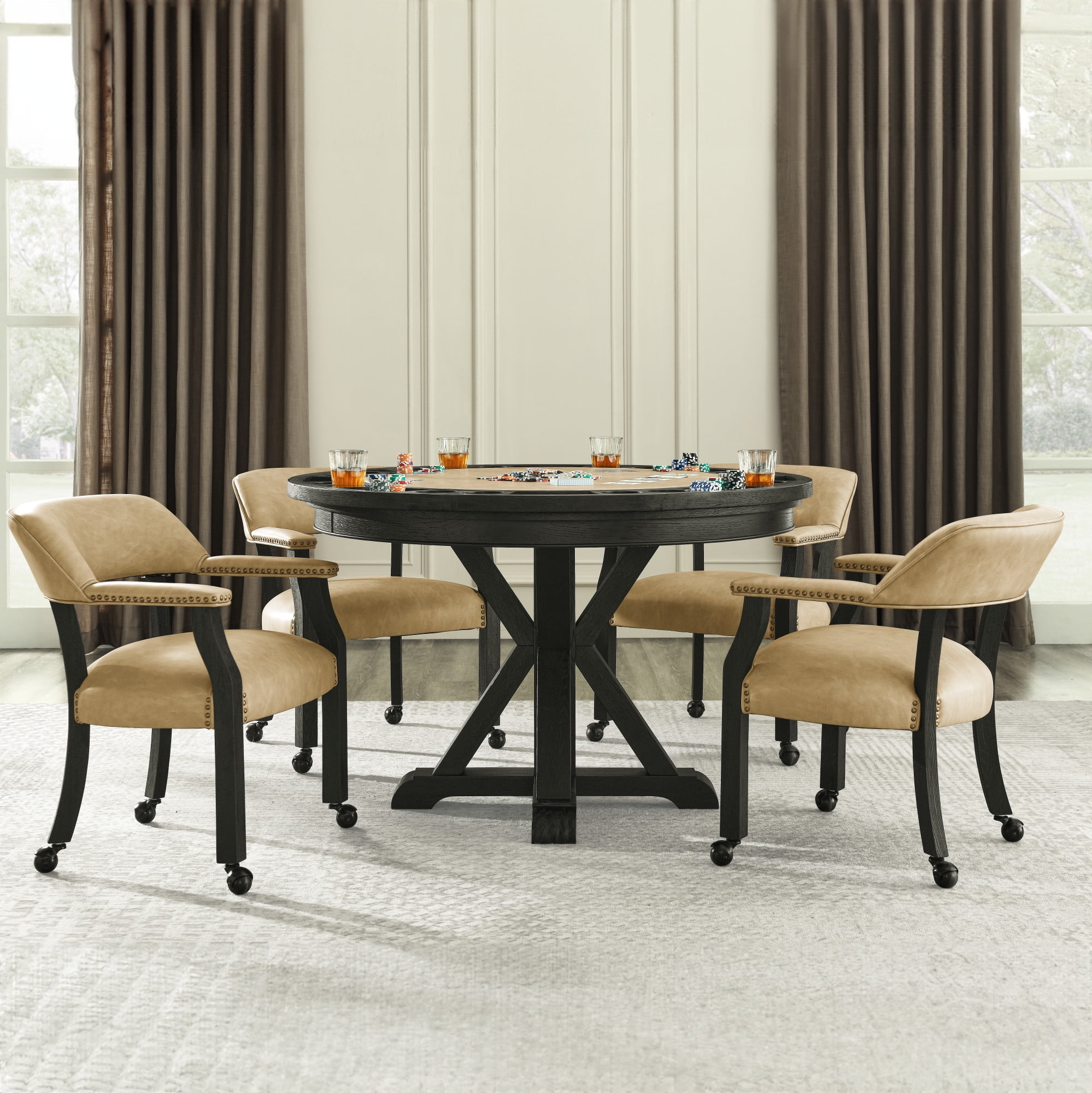 Steve Silver Rylie 6PC Dining Set with Game Top, Black - Walmart.com