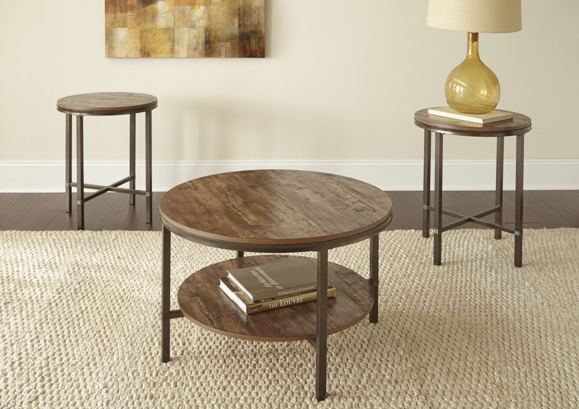 Steve Silver Sedona Modern 3-Piece Round Wood and Metal Coffee Table ...