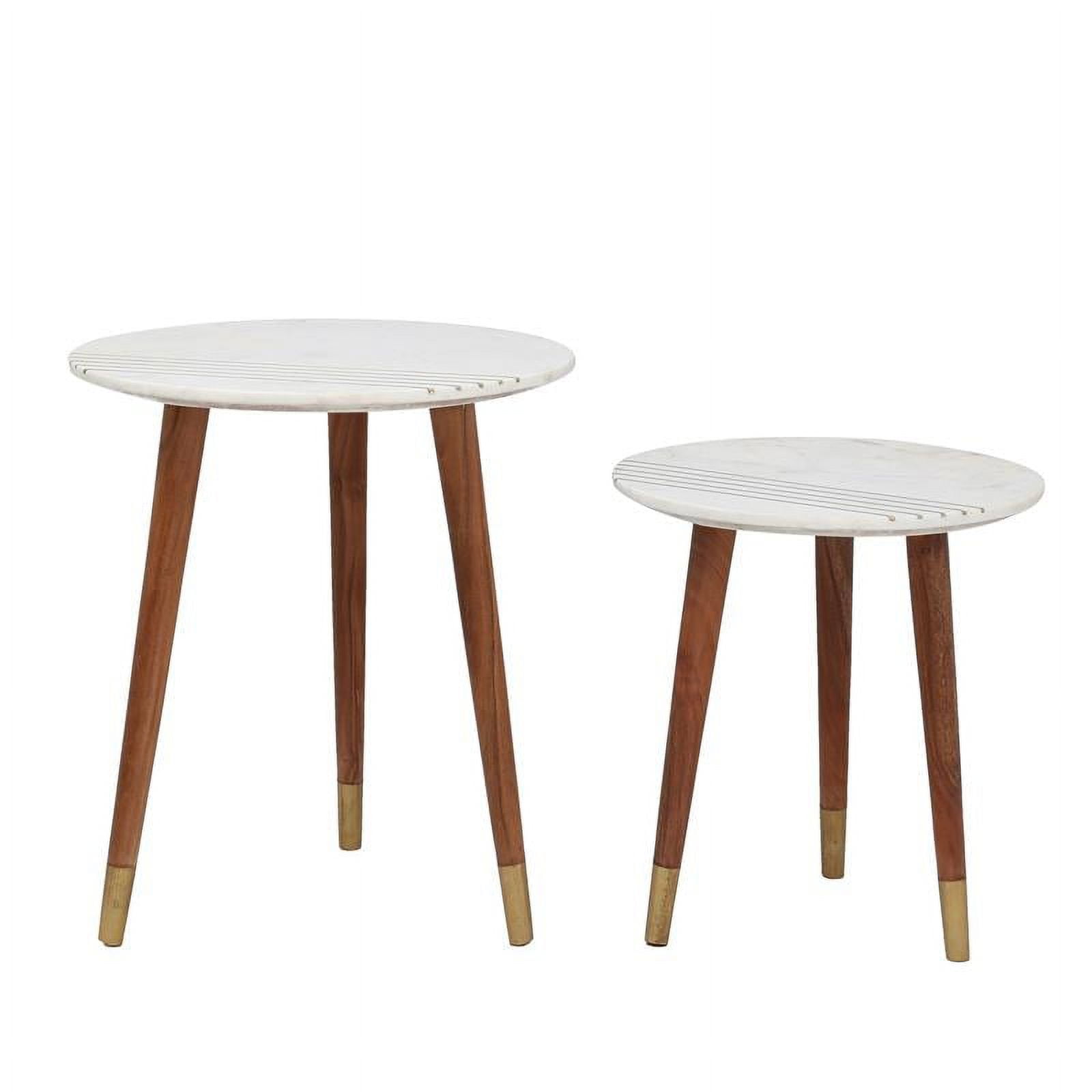 Steve Silver Terrace White Marble and Solid Acacia Round Nesting Tables ...
