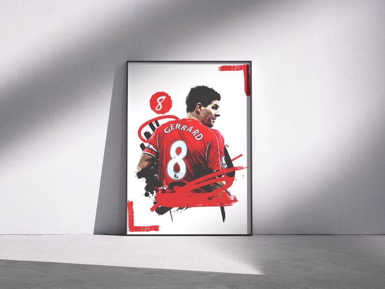 Steven Gerrard Football Legend Poster Number 8 Iconic Midfielder Wall ...