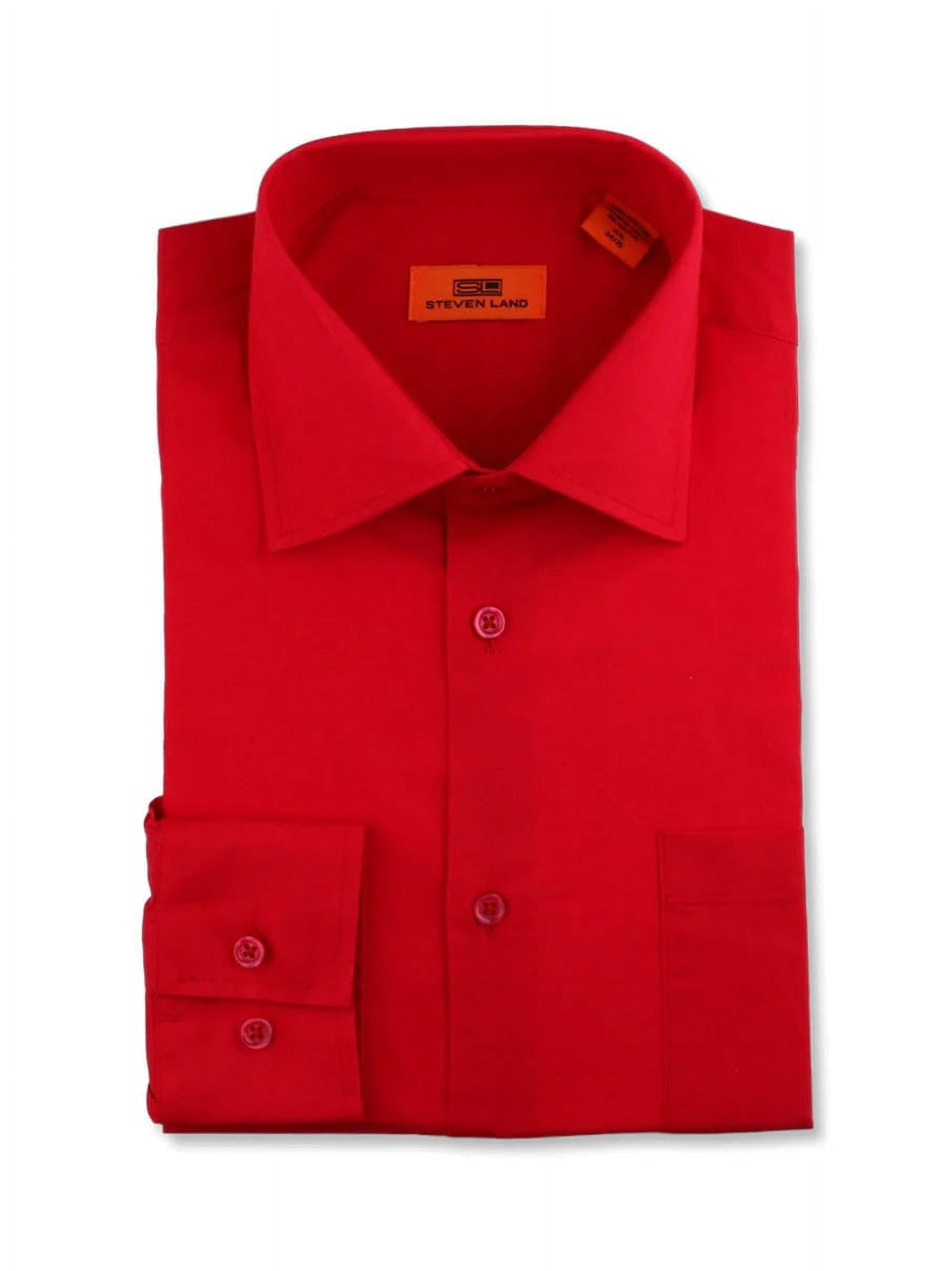Steven Land Mens Solid Red Spread Collar Wrinkle Free Cotton Dress ...