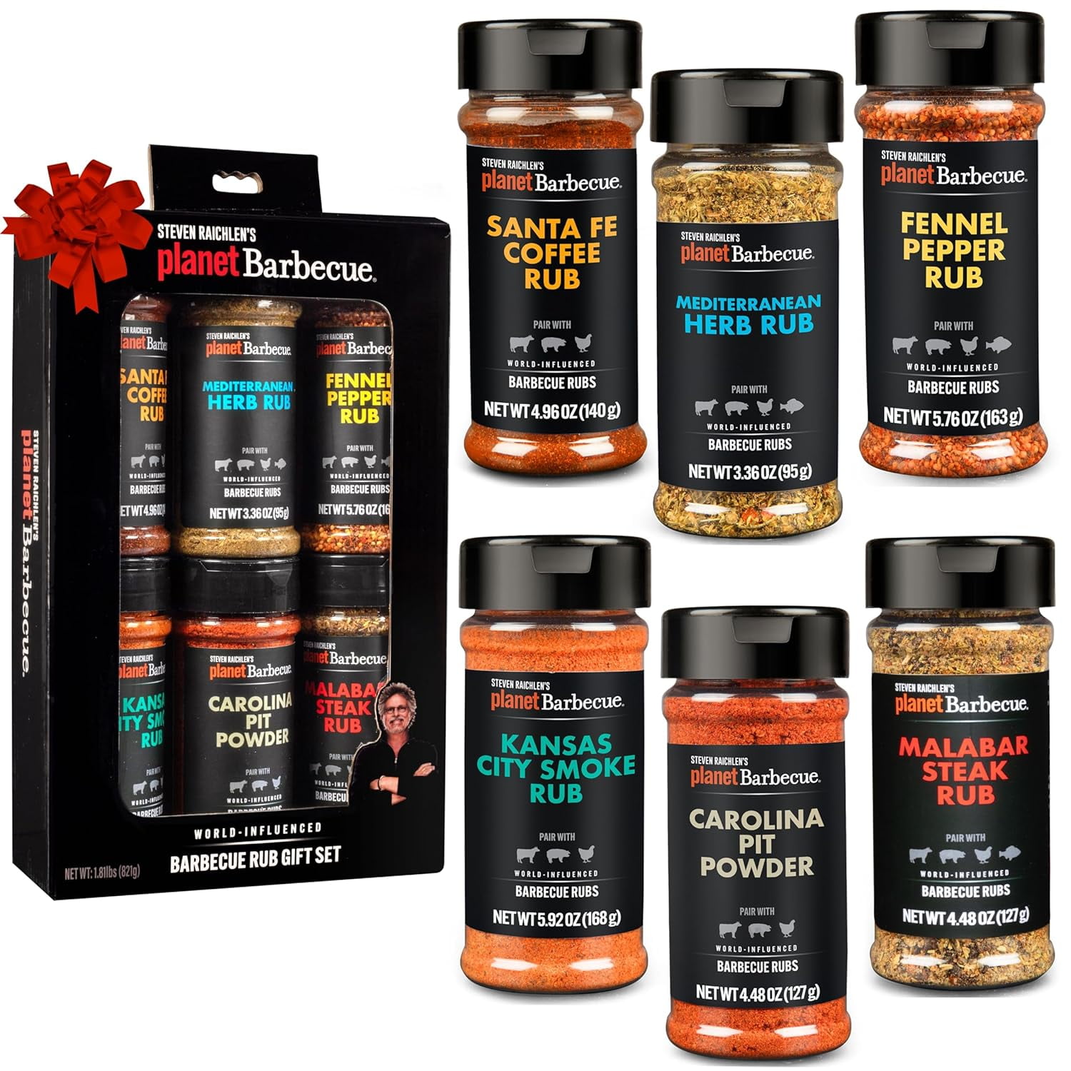 Steven Raichlen's Planet Barbecue Gourmet BBQ Rubs & Spices Gift Box 6 ...