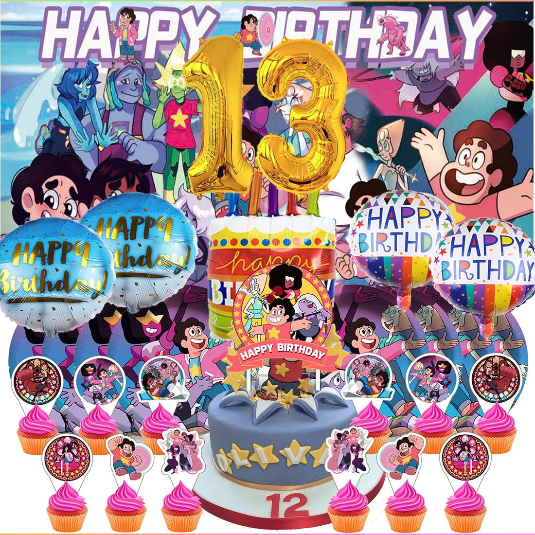Steven Universary 13th Tableware Balloons Cake Toppers Backdrop Banner ...