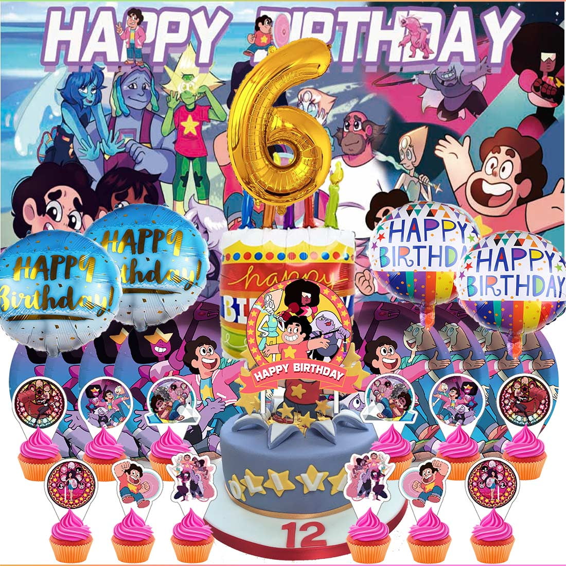 Steven Universary 6th Tableware Balloons Cake Toppers Backdrop Banner ...