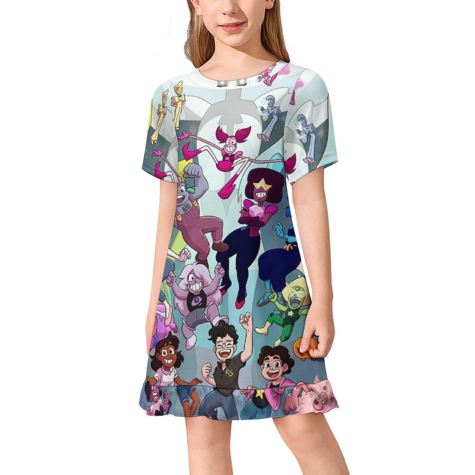Steven Universe Crystal Gems Children's Short Sleeved Dress 3D Printed Classical Girl's Summer ...
