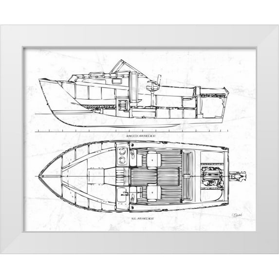 Stevens, Carole 14x12 White Modern Wood Framed Museum Art Print Titled - Boat Blueprint 2 wht ...