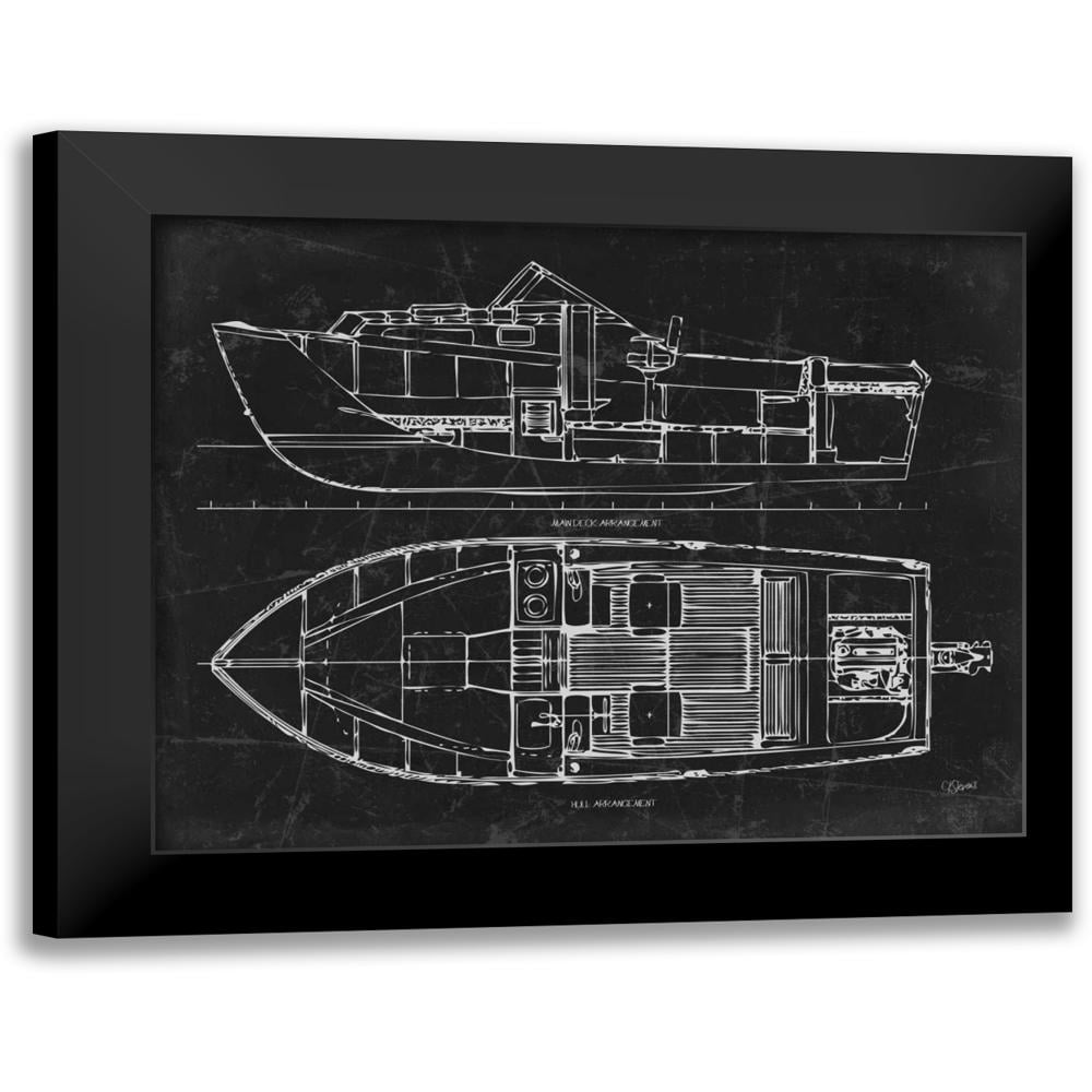 Stevens, Carole 18x15 Black Modern Framed Museum Art Print Titled - Boat Blueprint 2 blk ...