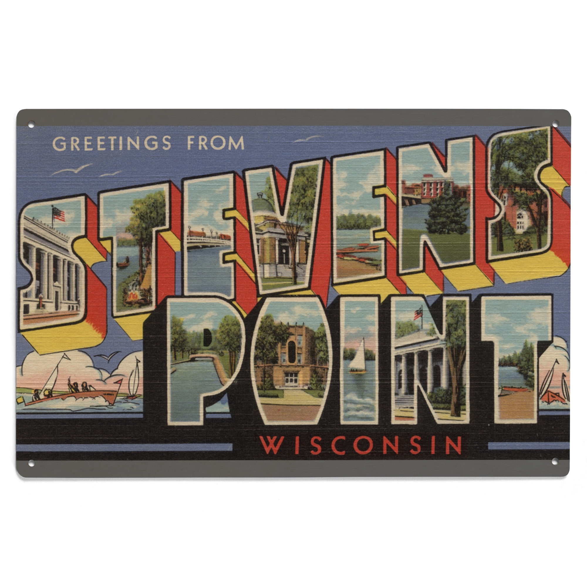 Stevens Point, Wisconsin, Large Letter Scenes Birch Wood Wall Sign (6x9 ...