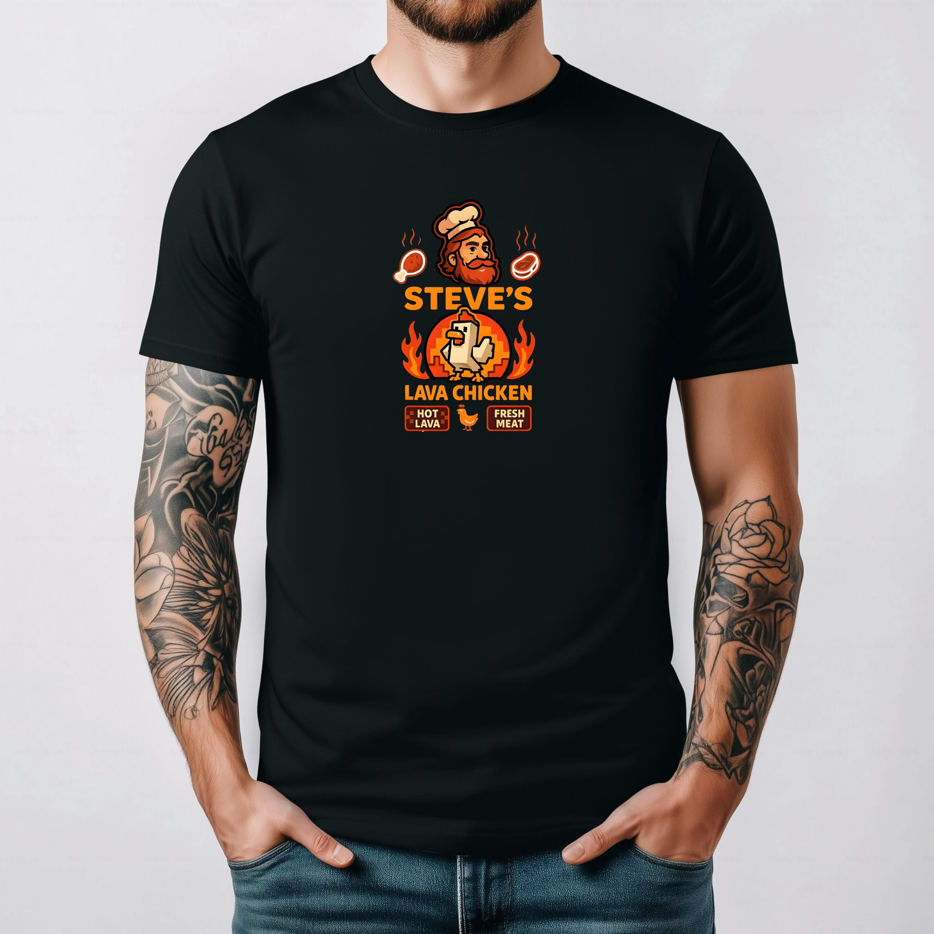 Steves Lava Chicken Jockey Funny Gaming Meme Player Food Tee up to 5XL ...