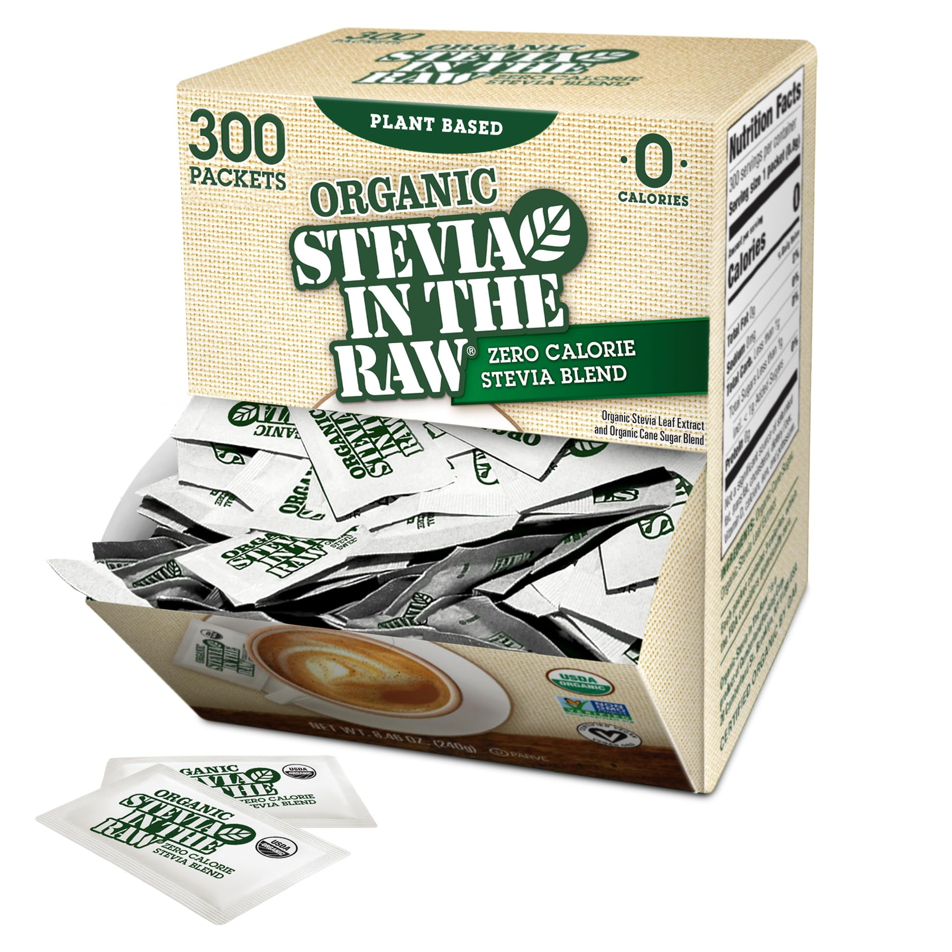 Stevia In The Raw Organic Stevia BSL1 Sweetener Packets, 300 Ct, Zero ...