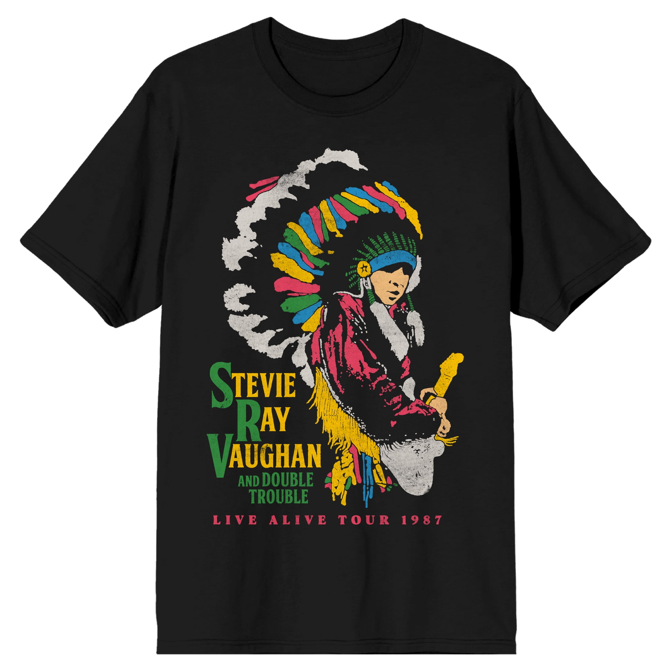 Stevie Ray Vaughan Double Trouble Live Alive Tour 1987 Crew Neck Short Sleeve Men's Black T ...