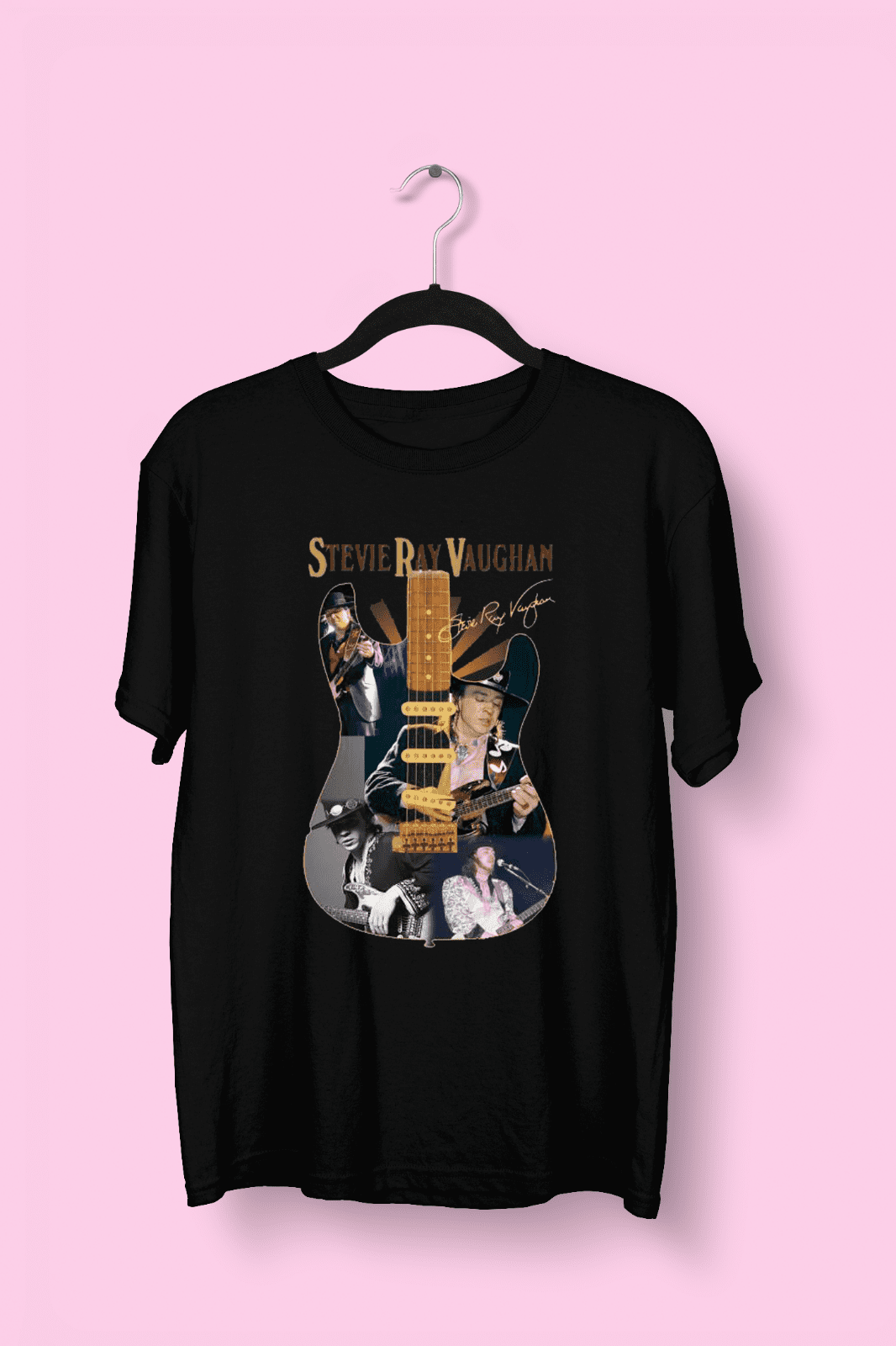 Stevie Ray Vaughan Guitar Signature Cotton Black Men S-234XL T-Shirt ...