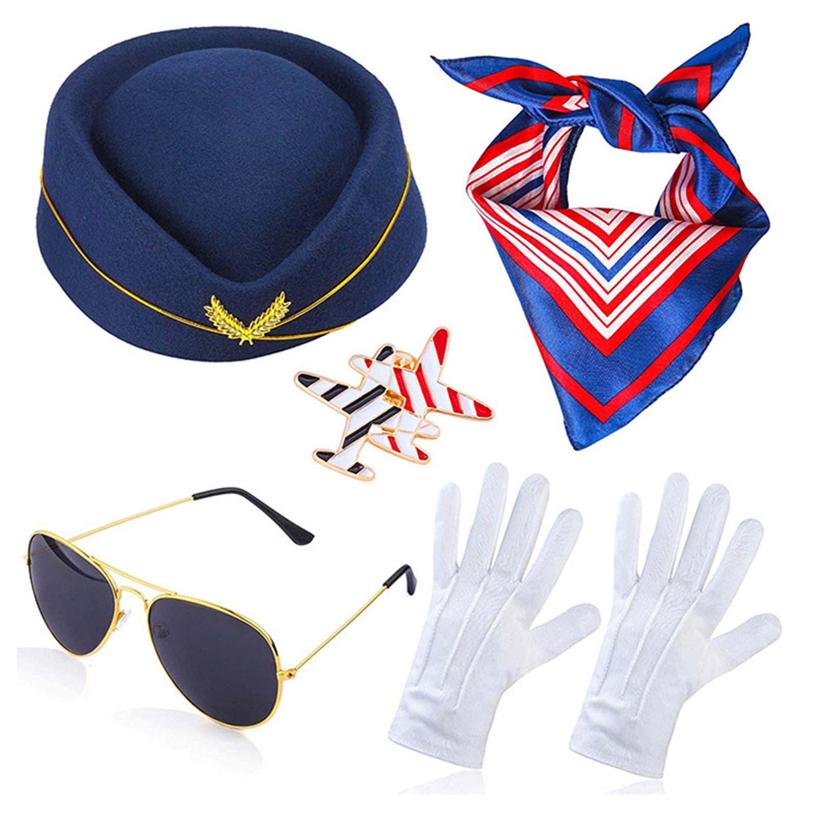 Stewardess Costume Stewardess Hat Sunglasses Brooch Pin Stewardess ...