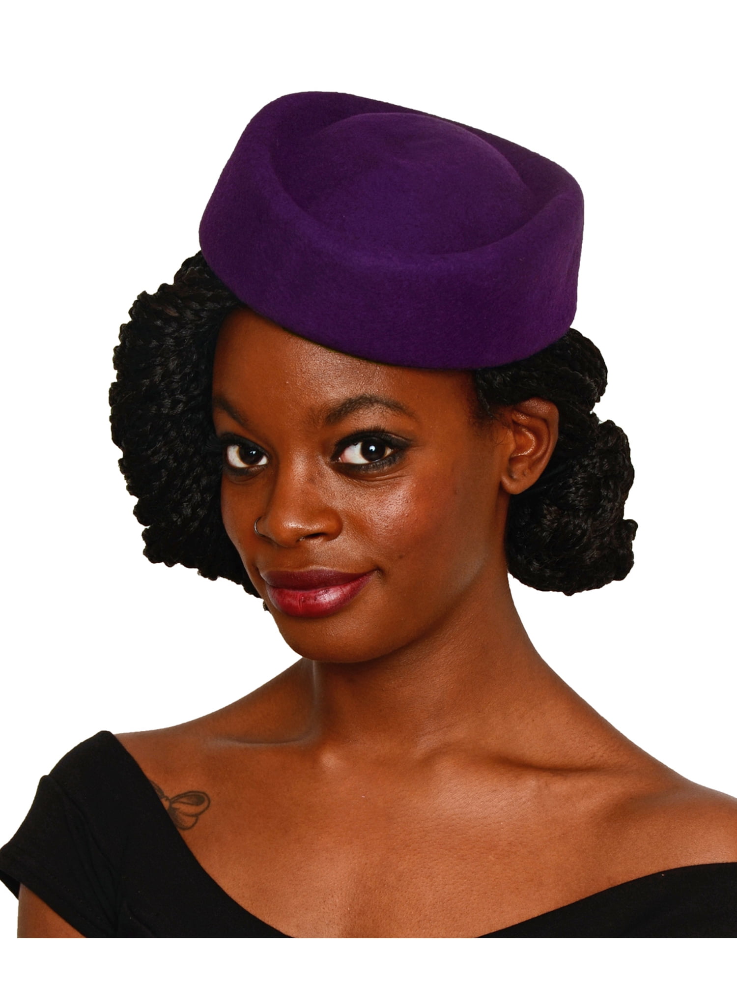 Stewardess Style Oval Purple Pillbox Hat - Cocktail, Party, Wedding ...