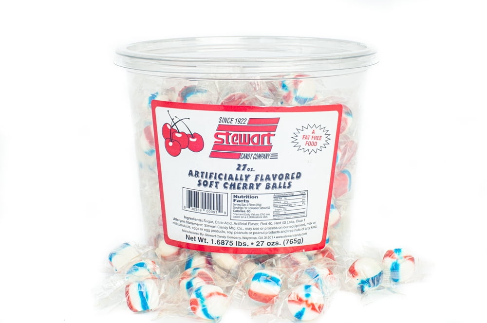 Stewart Candy Cherry Flavored Soft Candy Puff Balls - 27oz Tub for Home ...