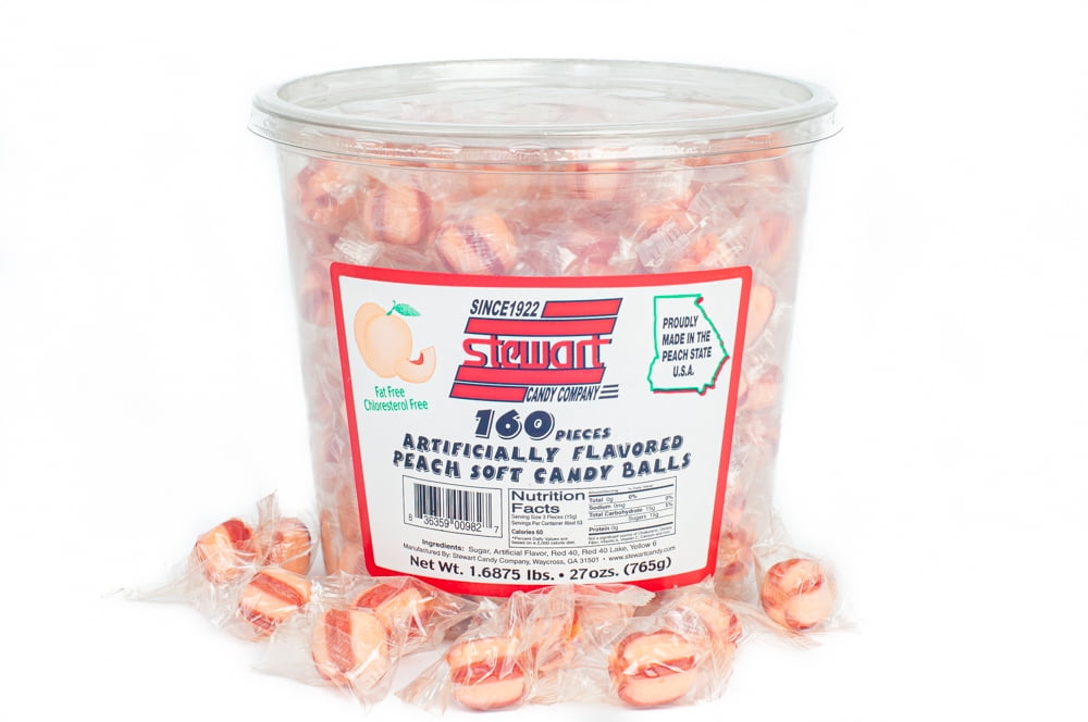 Stewart Candy Peach Flavored Soft Candy Puff Balls - 27oz Tub for Home ...