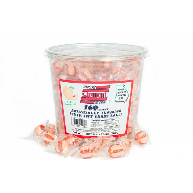 Stewart Candy Peach Flavored Soft Candy Puff Balls - 27oz Tub for Home ...