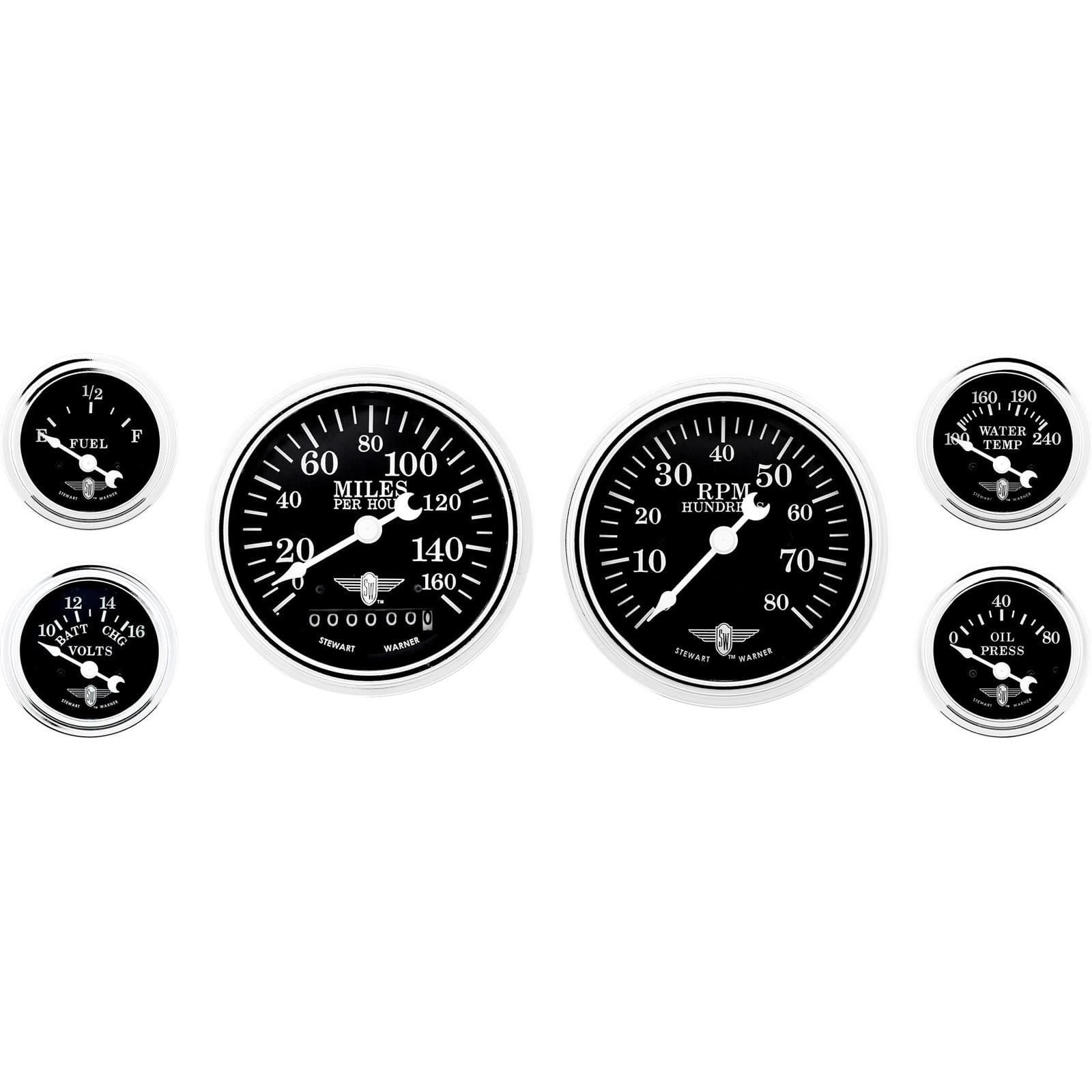 Stewart Warner 82225 Wings Six Black Gauge Set, Electric/Mechanical ...