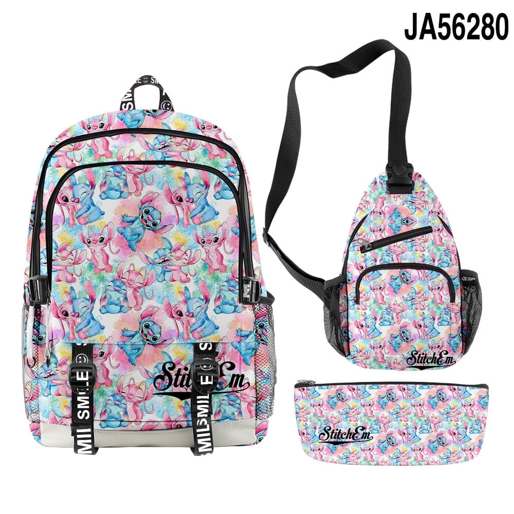 Sti_tch 3-Piece Backpack Set - Cute Cartoon Backpack, Chest Bag ...