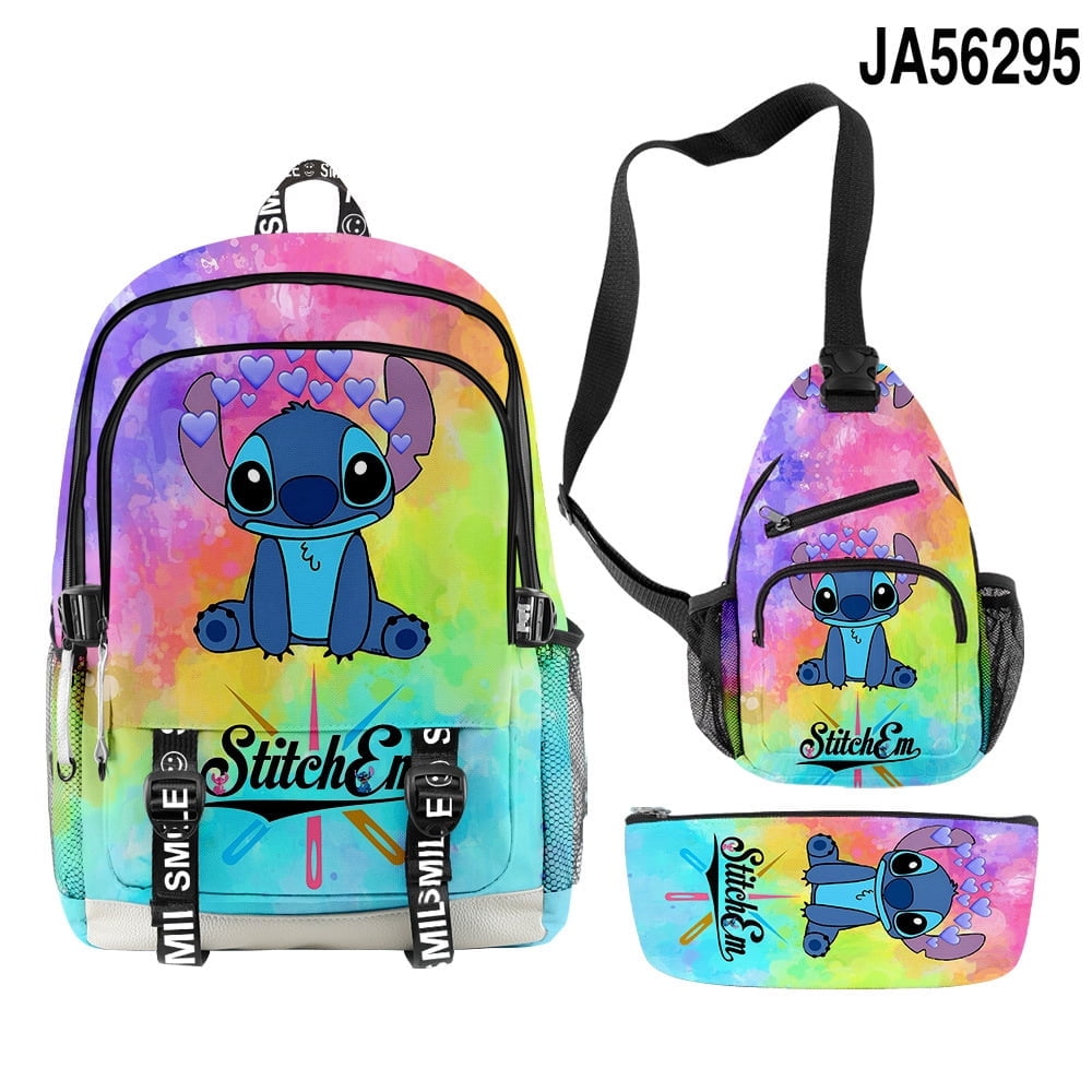 Sti_tch 3-Piece Backpack Set - Cute Cartoon Backpack, Chest Bag ...