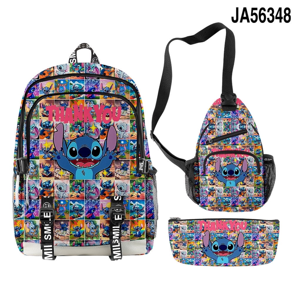 Stitch 3-Piece Backpack Set - Cute Cartoon Backpack, Chest Bag & Pencil ...