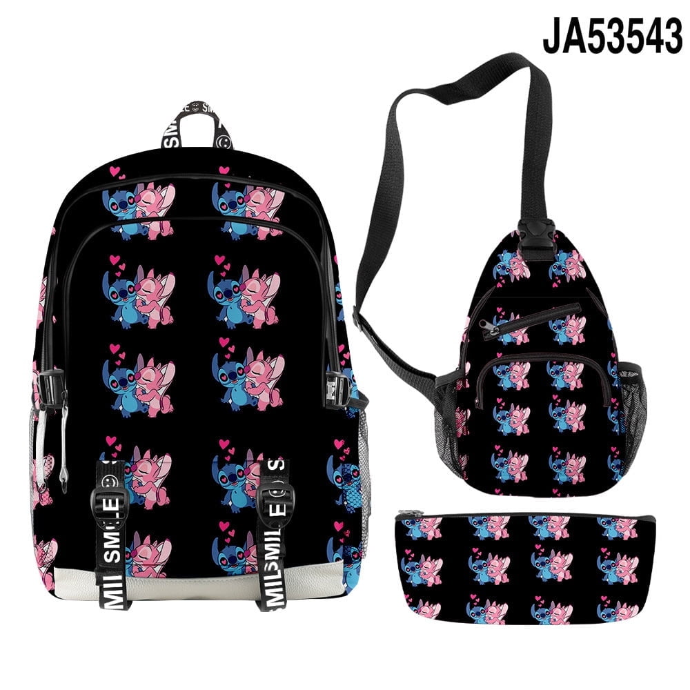Sti_tch 3-Piece Backpack Set - Cute Cartoon Backpack, Chest Bag ...