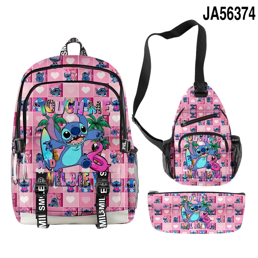 Sti_tch 3-Piece Backpack Set - Cute Cartoon Backpack, Chest Bag ...