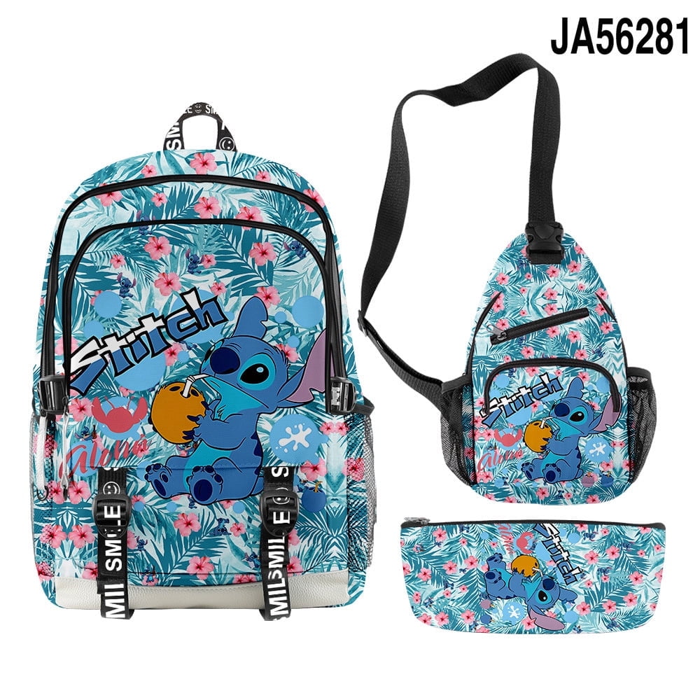 Sti_tch 3-Piece Backpack Set - Cute Cartoon Backpack, Chest Bag ...