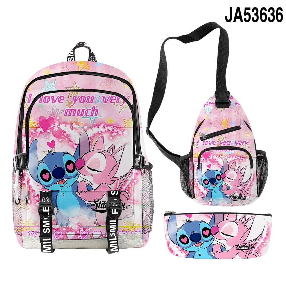 Sti_tch 3-Piece Backpack Set - Cute Cartoon Backpack, Chest Bag ...