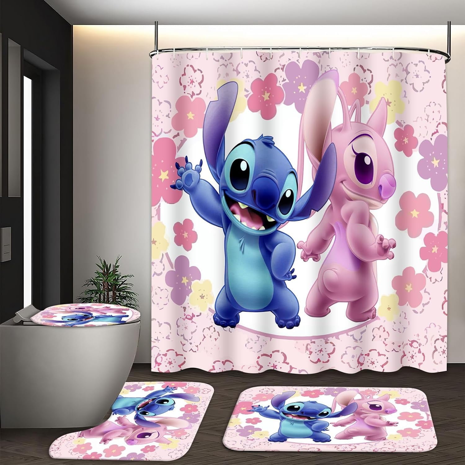 Sti-tch Bathroom Set - 4 Piece Stitch Shower Curtain Set with 72x72 ...