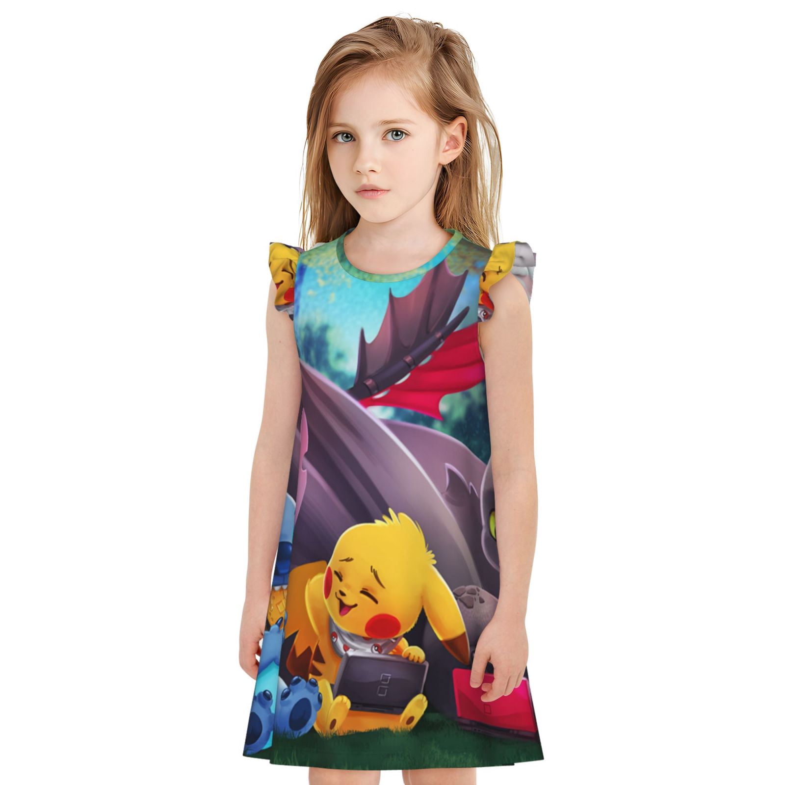 Sti-tch Girls Pajamas Dress Summer Crinkle Sleeve Nightgowns Dresses ...