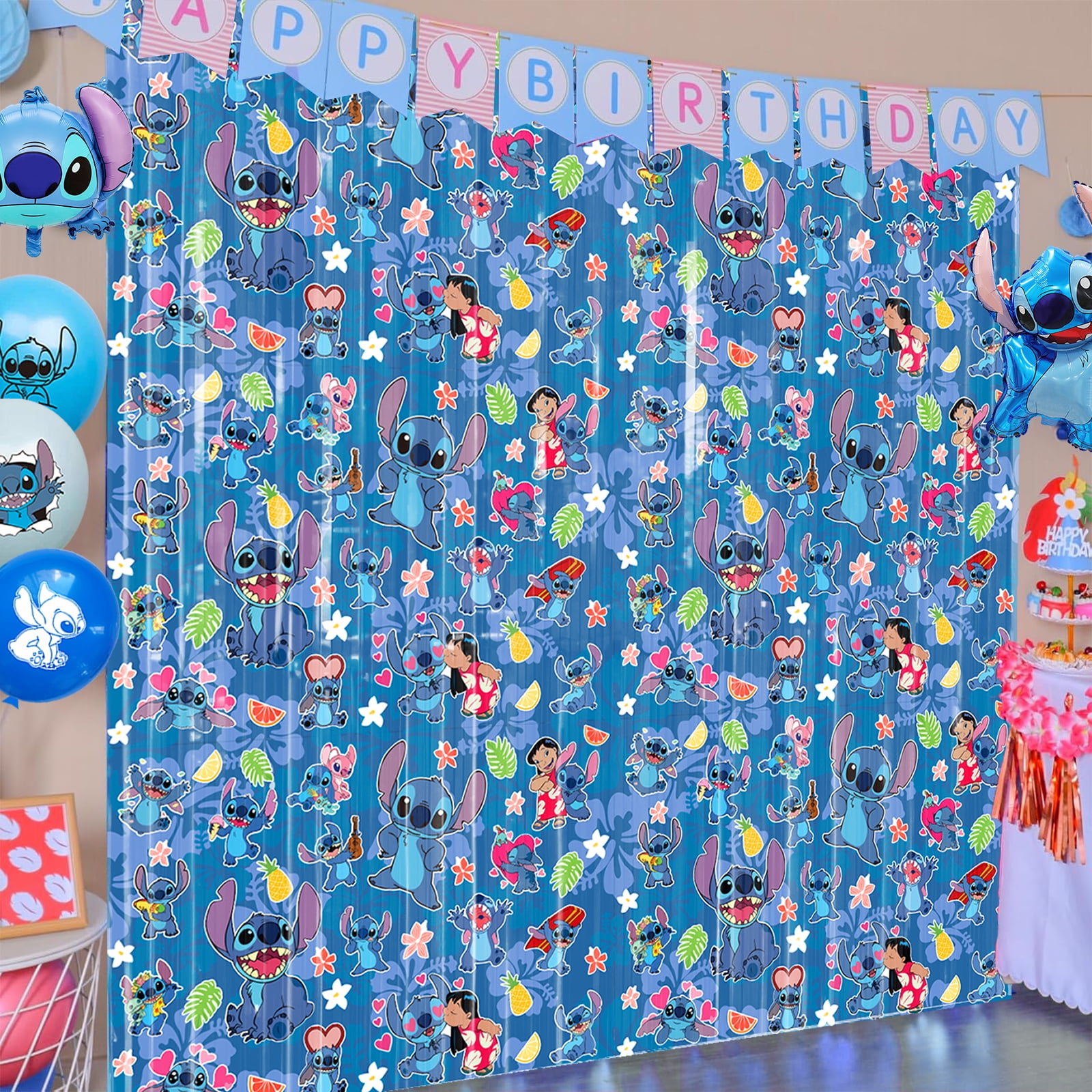 Stich Party Decorations,2 Pack Blue with Stich Tinsel Foil Fringe ...