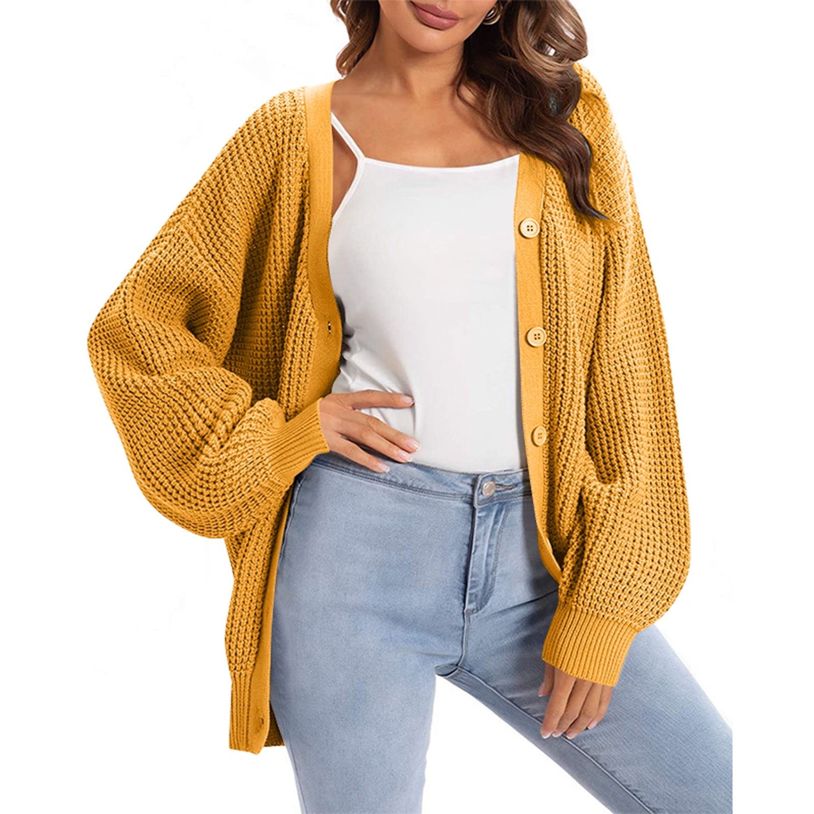Stichou Cardigan Sweaters for Women 100% Cotton Button-Down Oversized ...