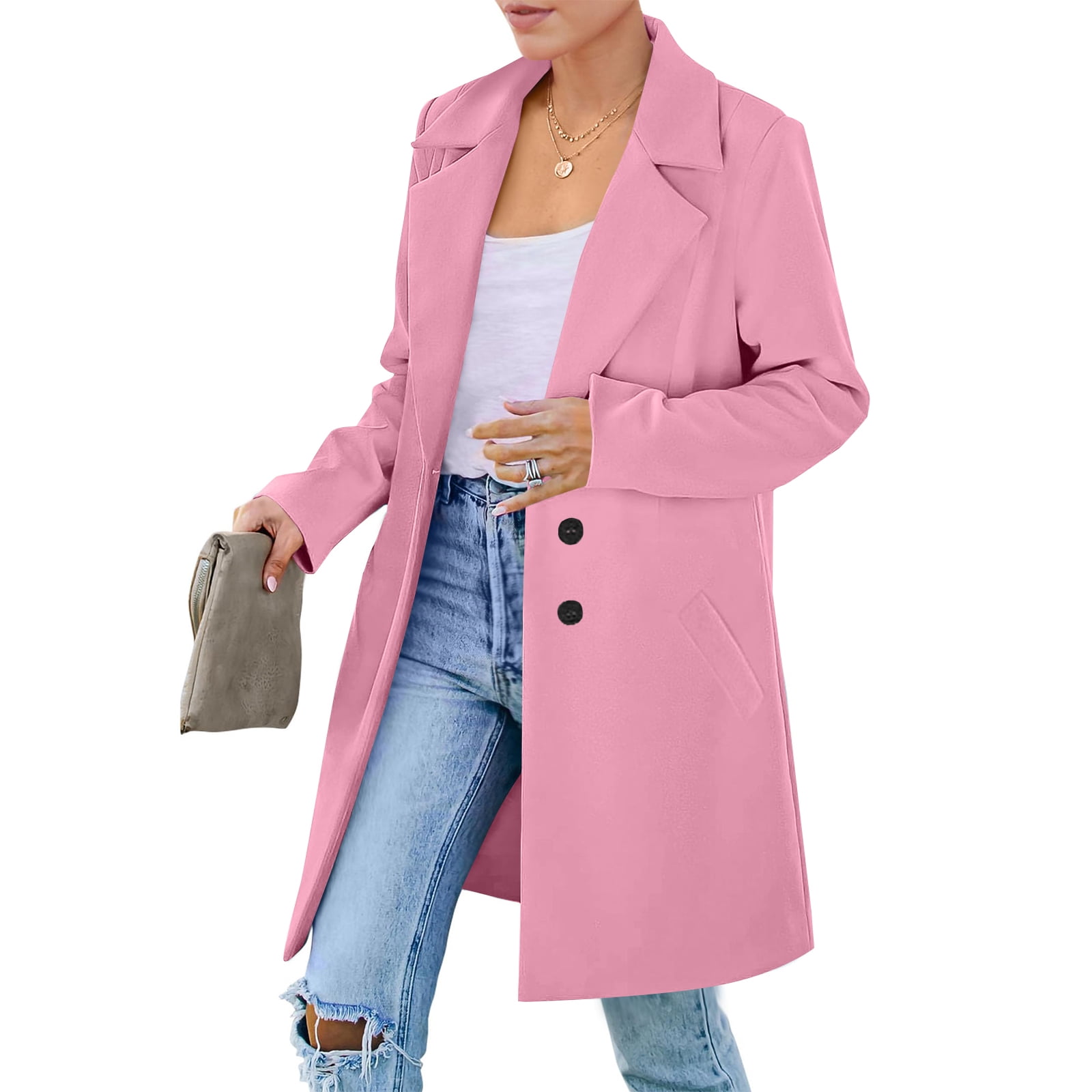 Stichou Fall Coats for Women Winter Long Pea Coats Stand Collar Single ...