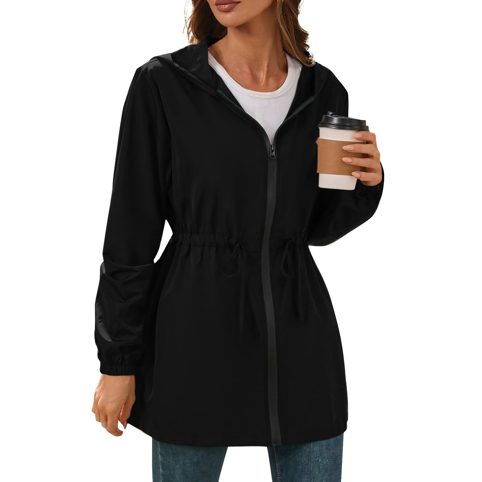 Stichou Packable Rain Jacket Women Waterproof Long Rain Coat ...