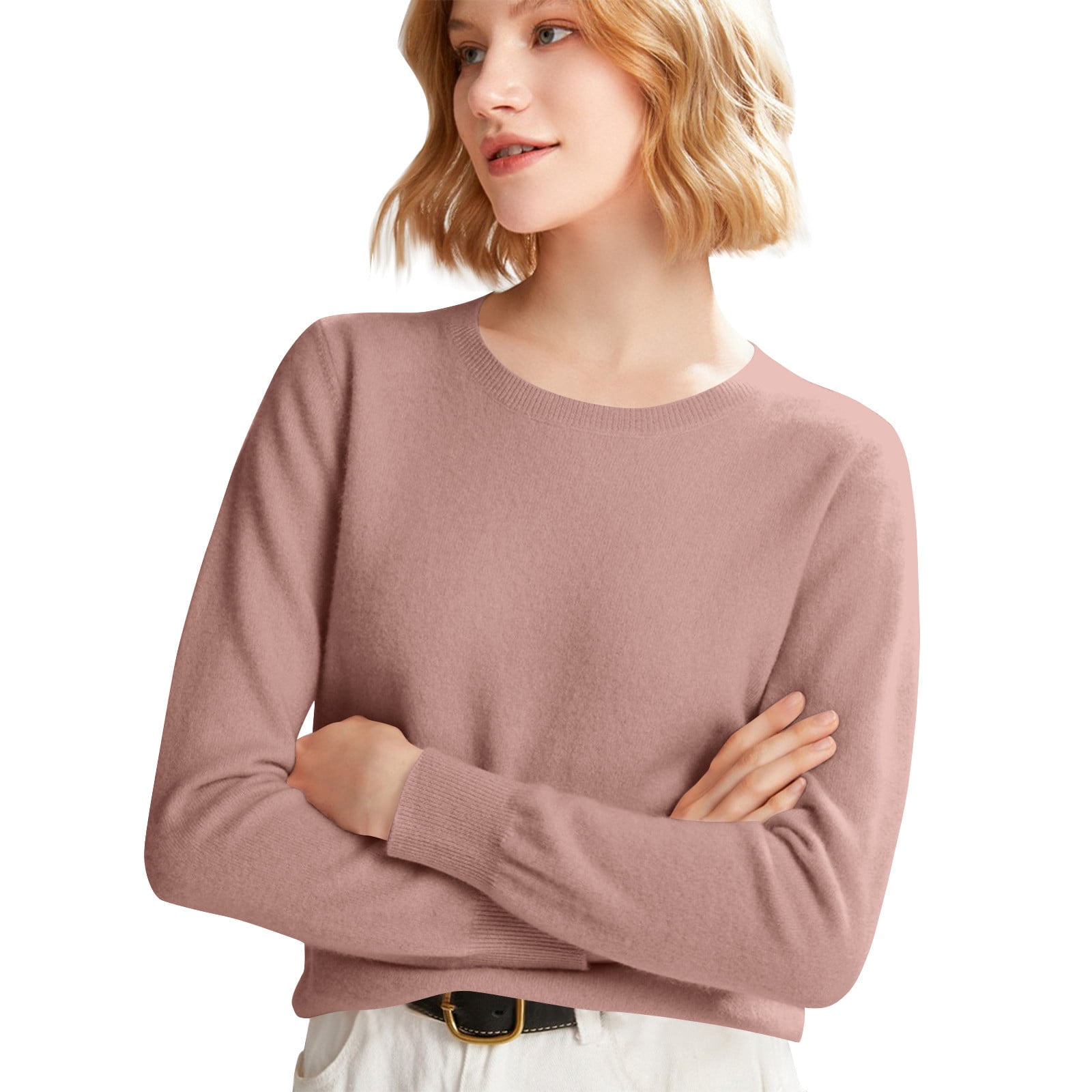 Stichou Sweaters for Women Long Sleeve Crew Neck Ribbed Knit Tops ...