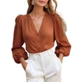 Stichou Women's 2026 Lantern Long Sleeve Ruched V Neck Blouse Business ...