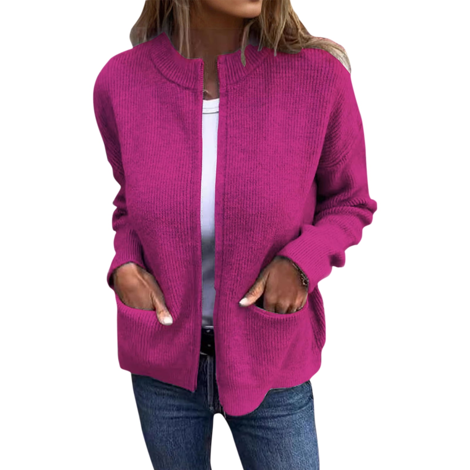 Stichou Women's Zipper Knitted Jacket Zip Up Sweaters Long Sleeve ...
