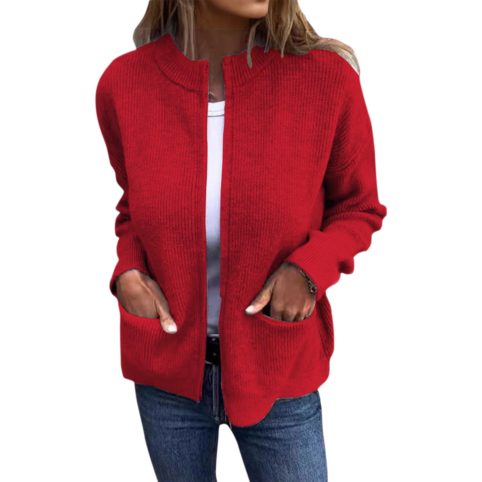 Stichou Women's Zipper Knitted Jacket Zip Up Sweaters Long Sleeve ...