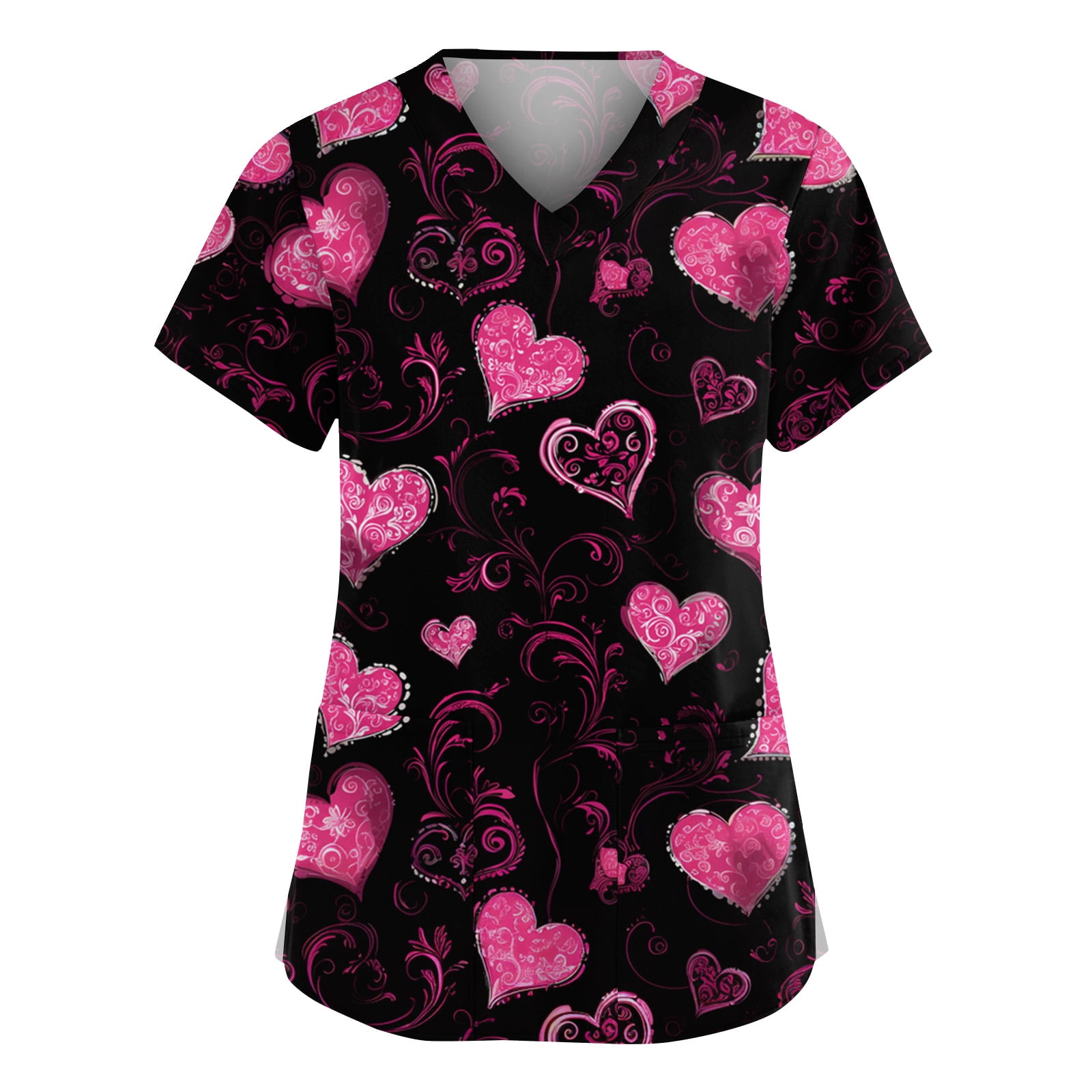 Stichou Womens Valentines Scrub Tops Plus Size Love Heart Graphic Funny ...