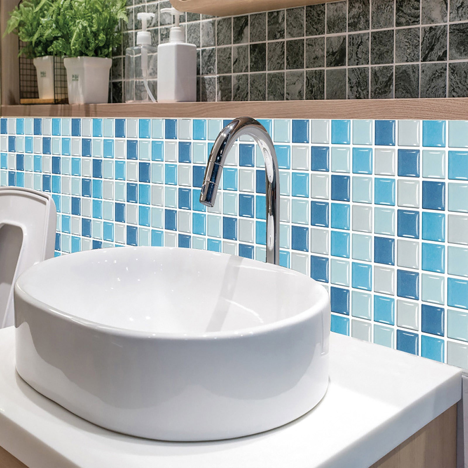 Stick Backsplash For Kitchen, Plastic Blue Wall Sticker Self-Adhesive ...