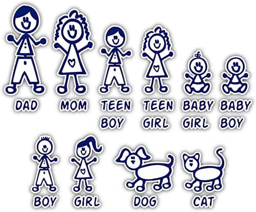 Stick Figure Family Car Sticker Decal Mom Dad Kids Dog Cat Pack 5x6 ...