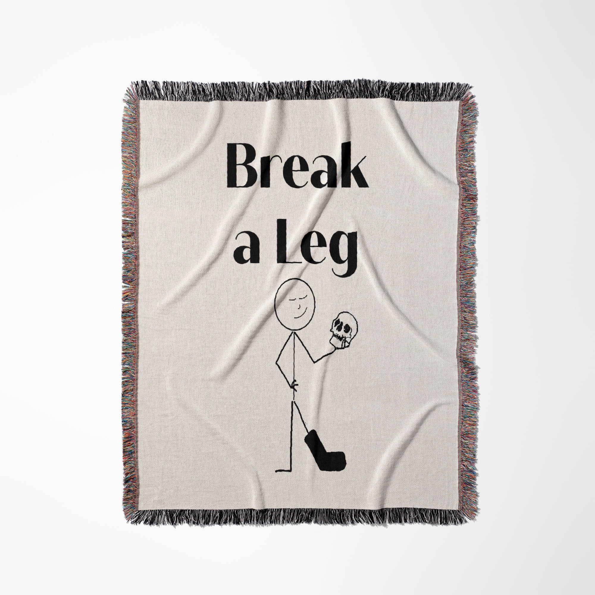 Stick Figure With Broken Leg And Scull With Text, Woven Blanket ...