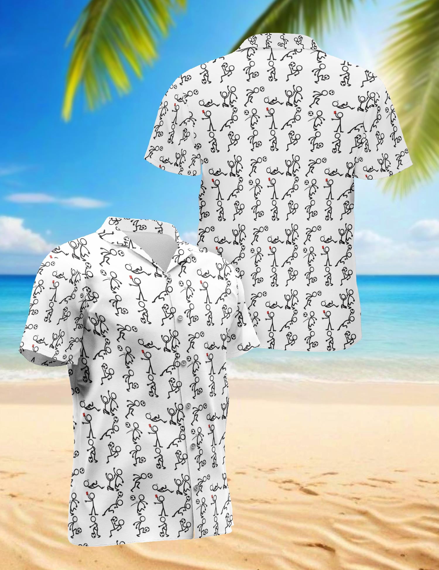 Stick Figures Playing Soccer Hawaiian Shirt for Men, Vintage Style ...